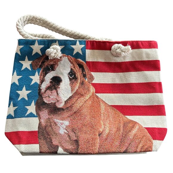 Empire Cove | Bags | Empire Cove Usa Flag Dog Print Cotton Canvas Tote ...